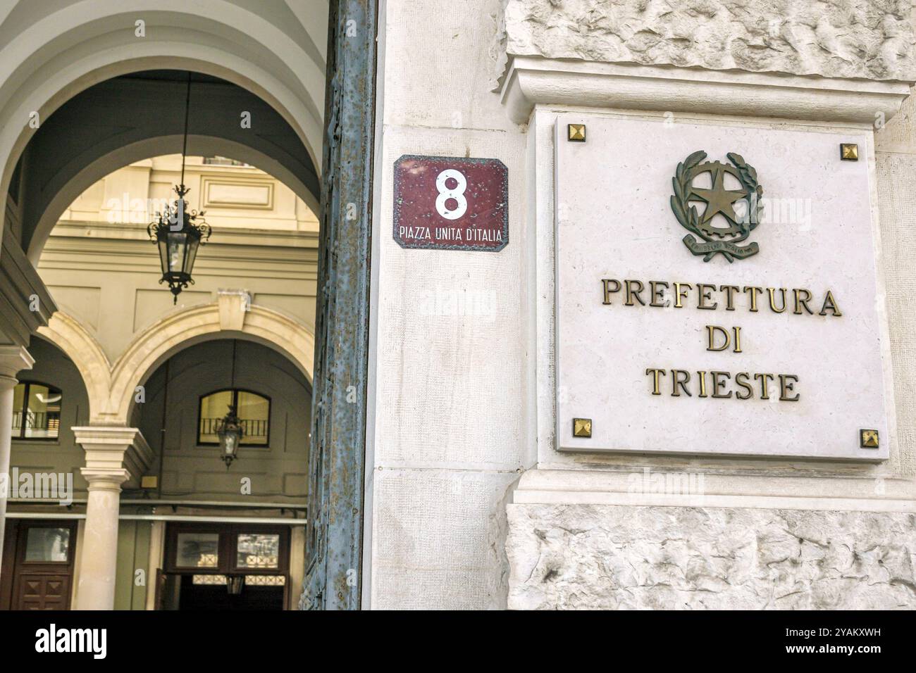 Trieste Italy,Piazza Unita d'Italia,Prefettura di Trieste sign,outside ...