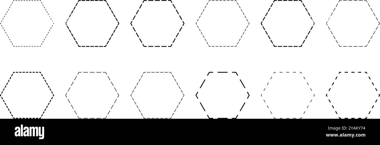 Set of hexagon shapes with dashed lines. Dotted geometric figures ...
