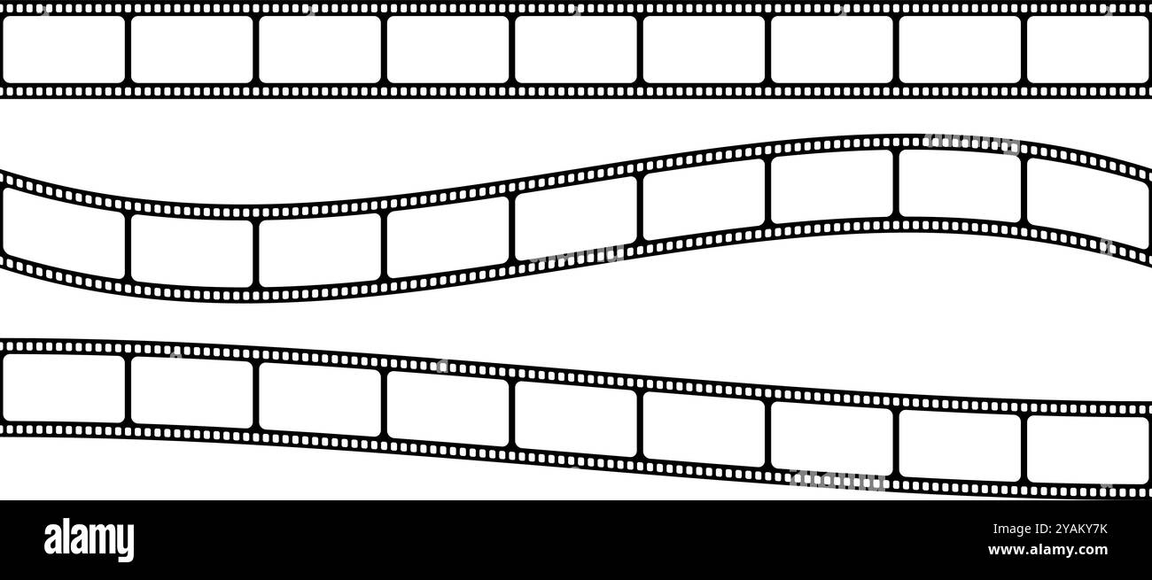 Set of blank straight and curved film strips. Horizontal video or photo ...
