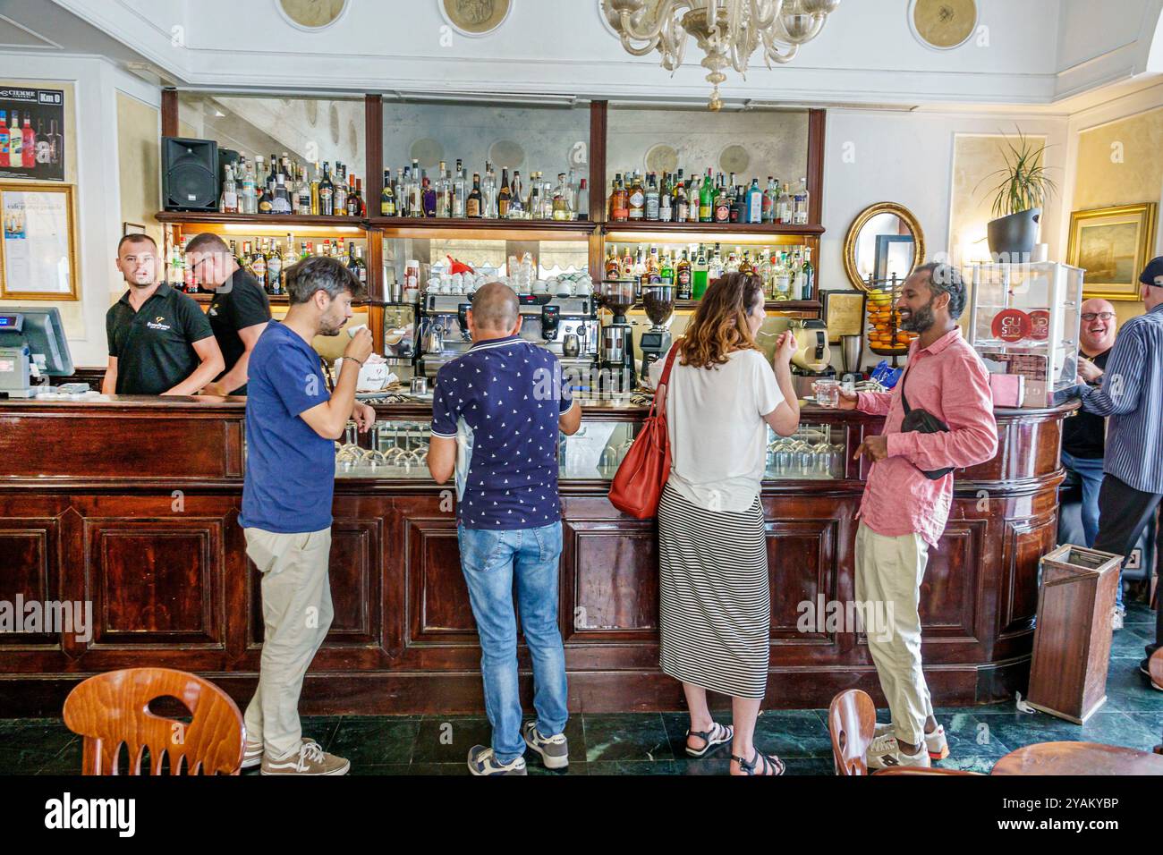 Trieste Italy,inside interior,bar counter,men woman standing drinking ...