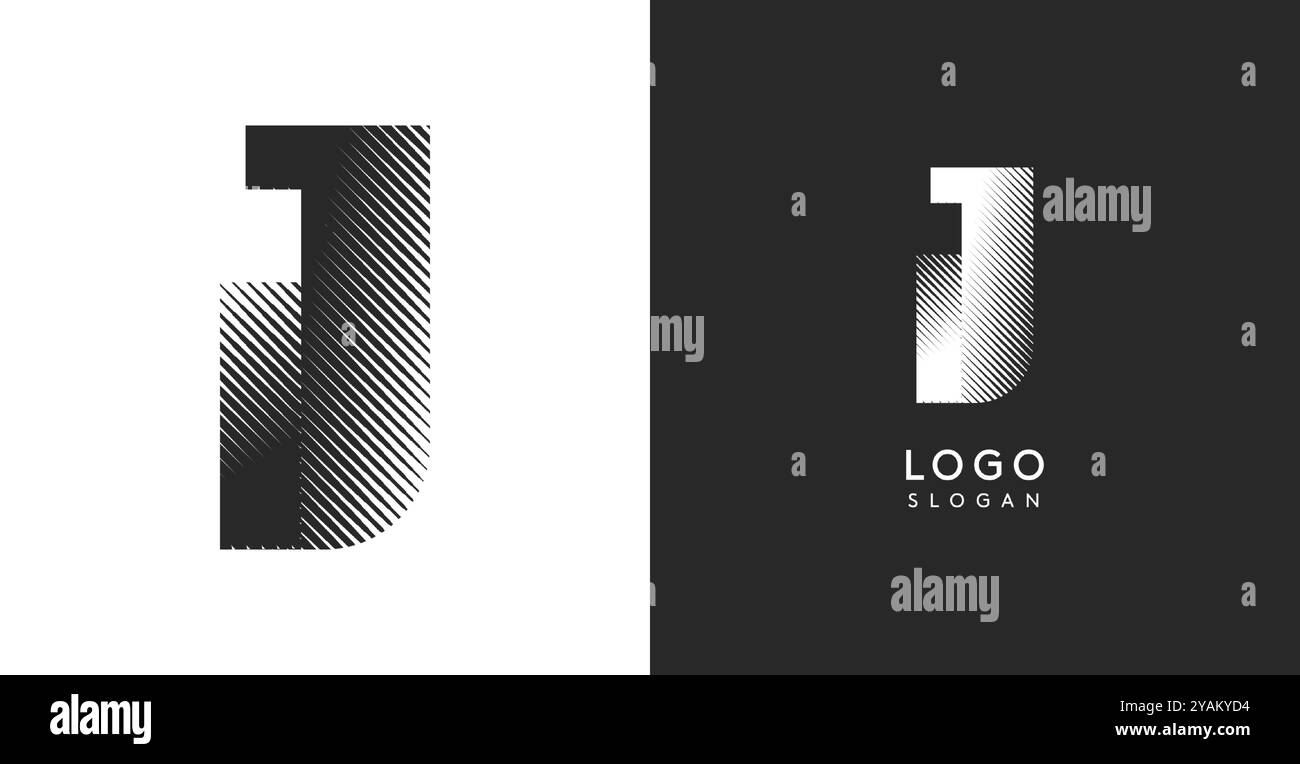J vector letter. Sharp contrast monogram strike diagonal hatching for ...