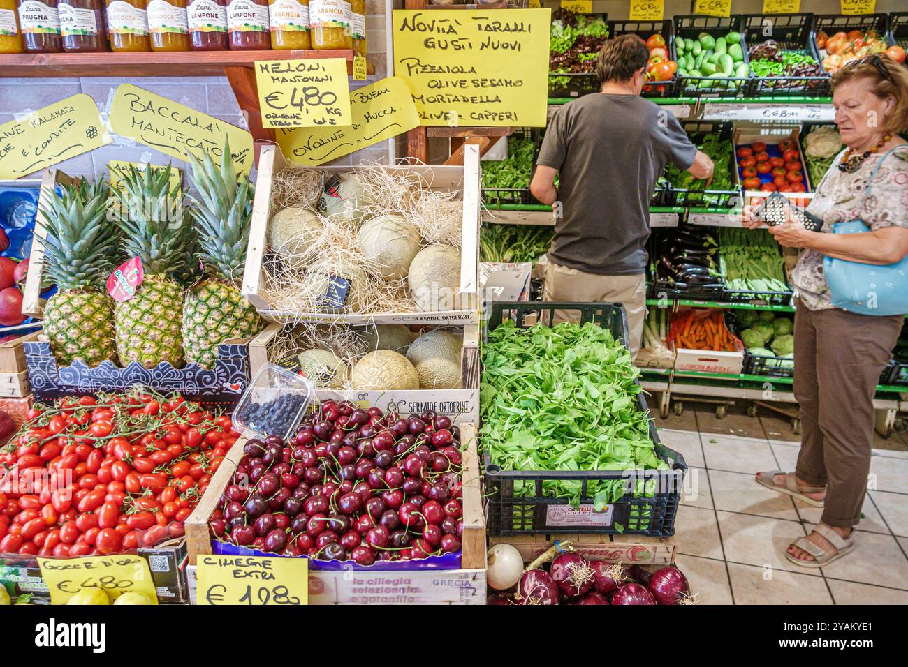 Trieste Italy,inside interior,produce vendor,fruits vegetables display ...