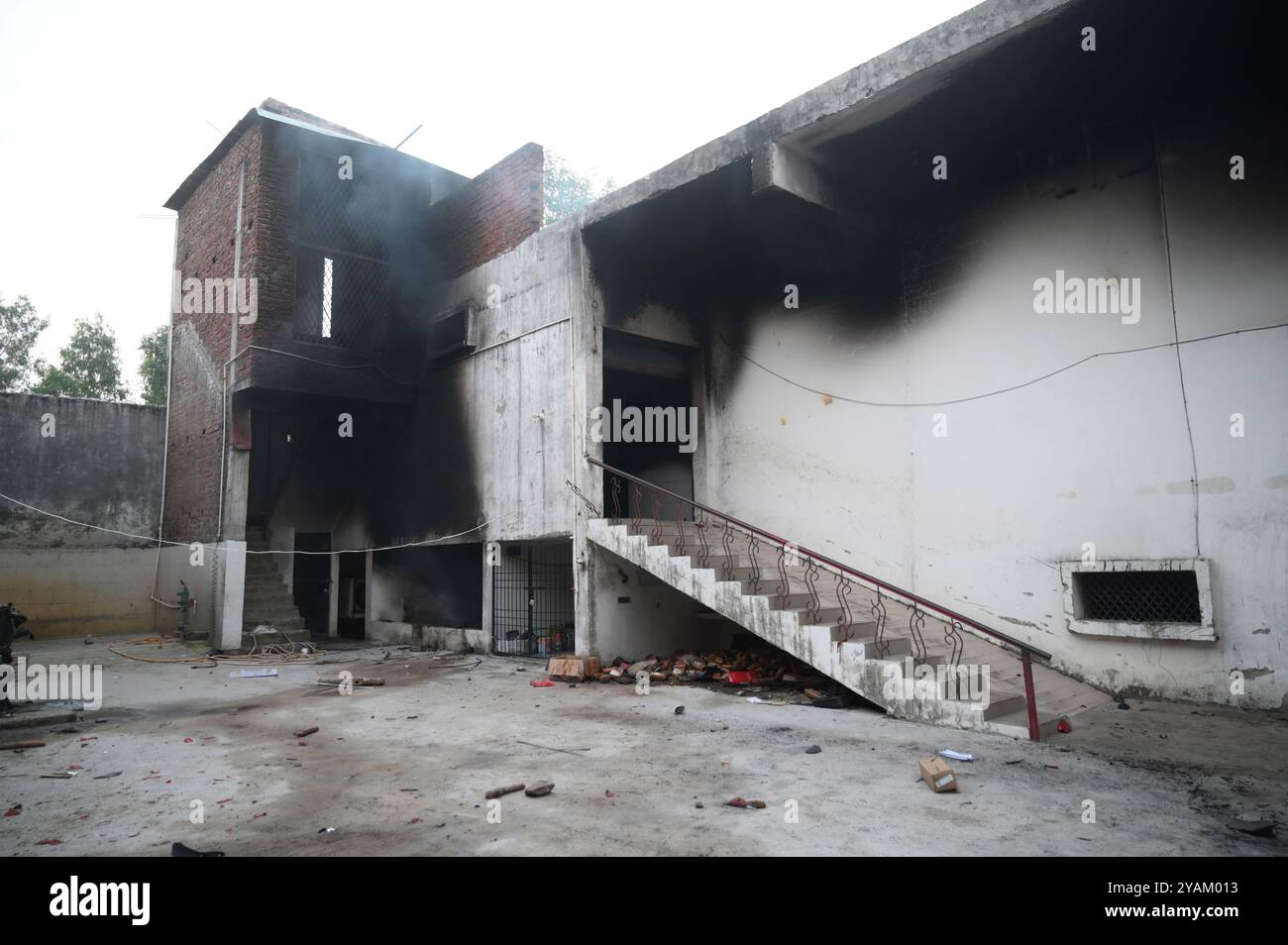 BAHRAICH, INDIA - OCTOBER 14: People set fire to the Bike Showroom ...