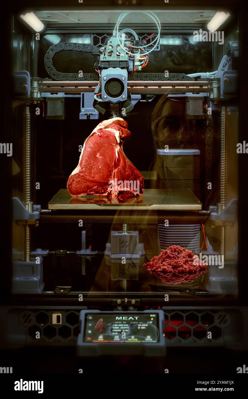 Concept 3d rendering of food, synthetic meat made with 3d printer ...