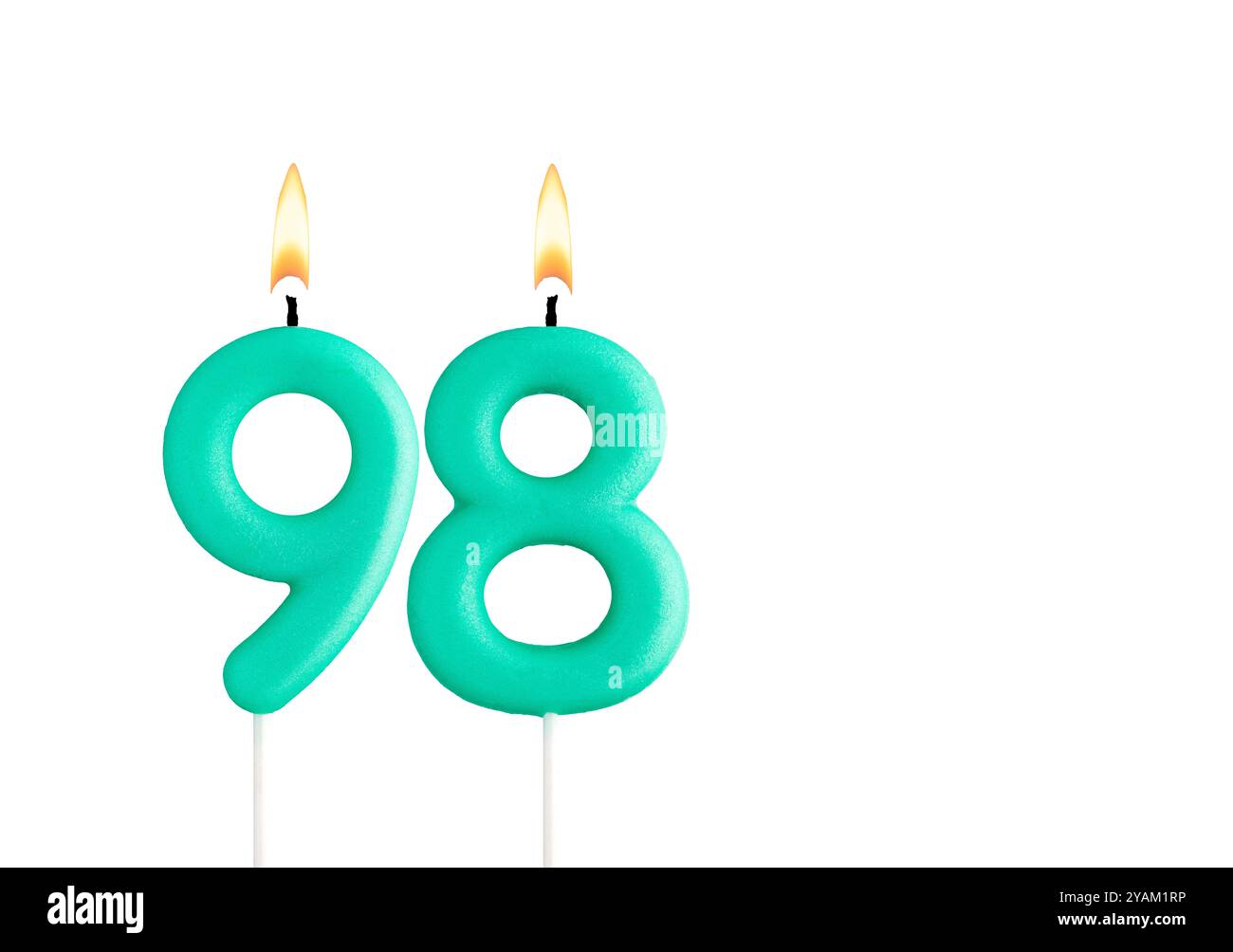 Birthday number 98 - Green birthday candle on white background Stock ...