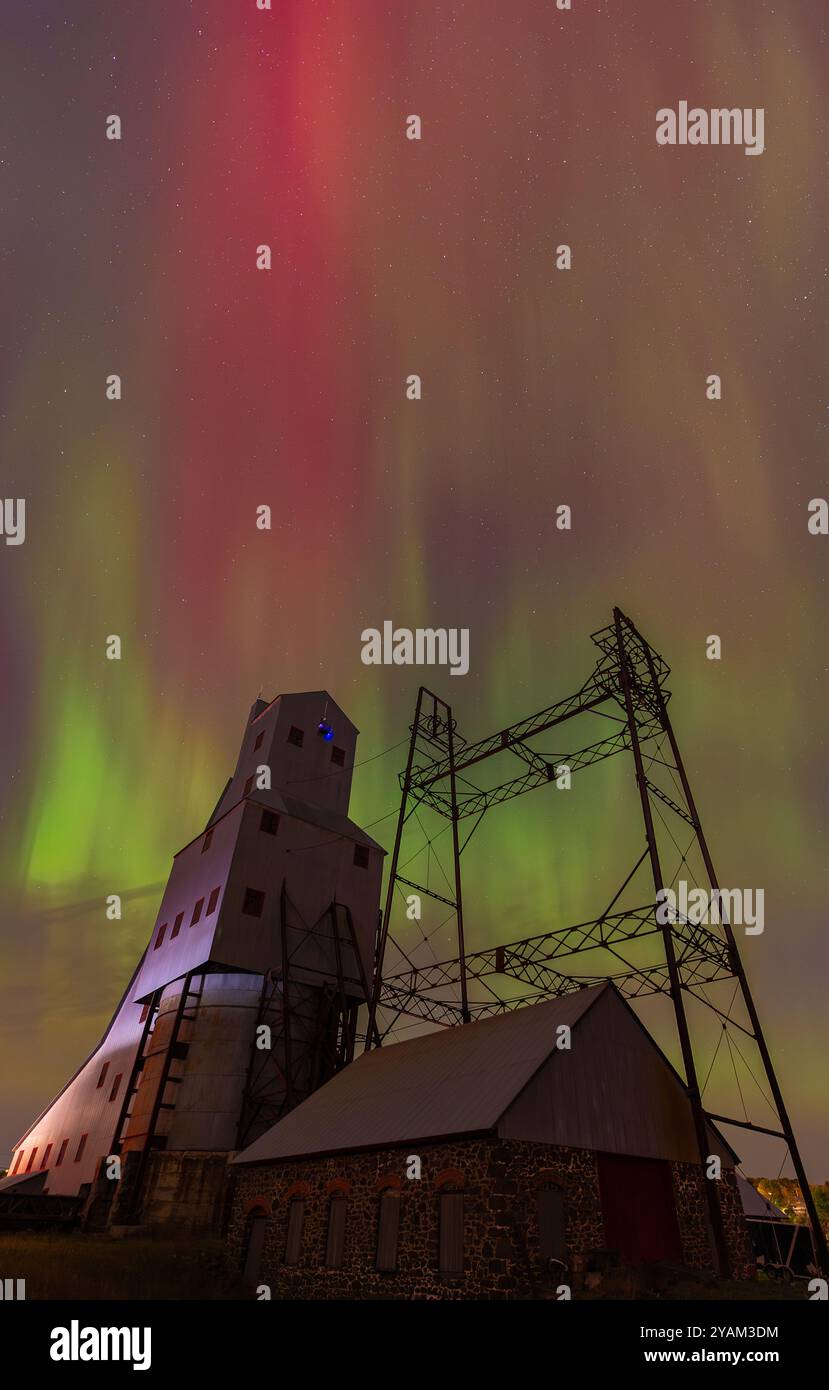 Spectacular Northern Lights over Quincy Mine in Hancock, Michigan. The ...