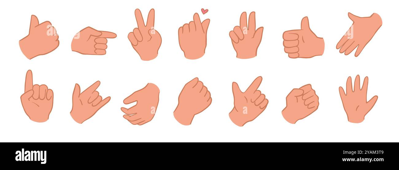 Hand Gestures Vector Illustration Set Counting Fingers Gesture Palm Pointing Hand