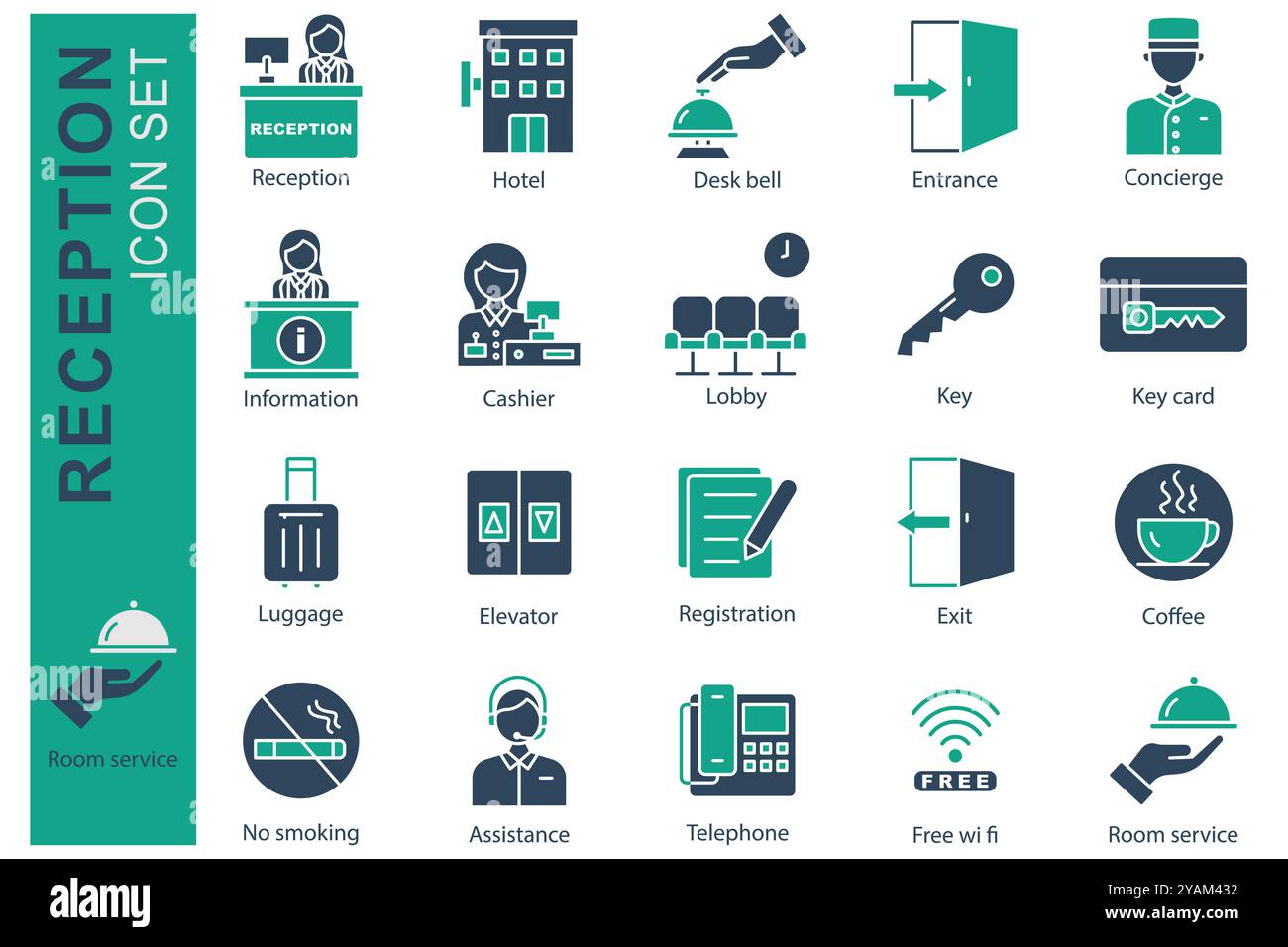 Reception icon set. solid icon style. icon related to reception. hotel ...