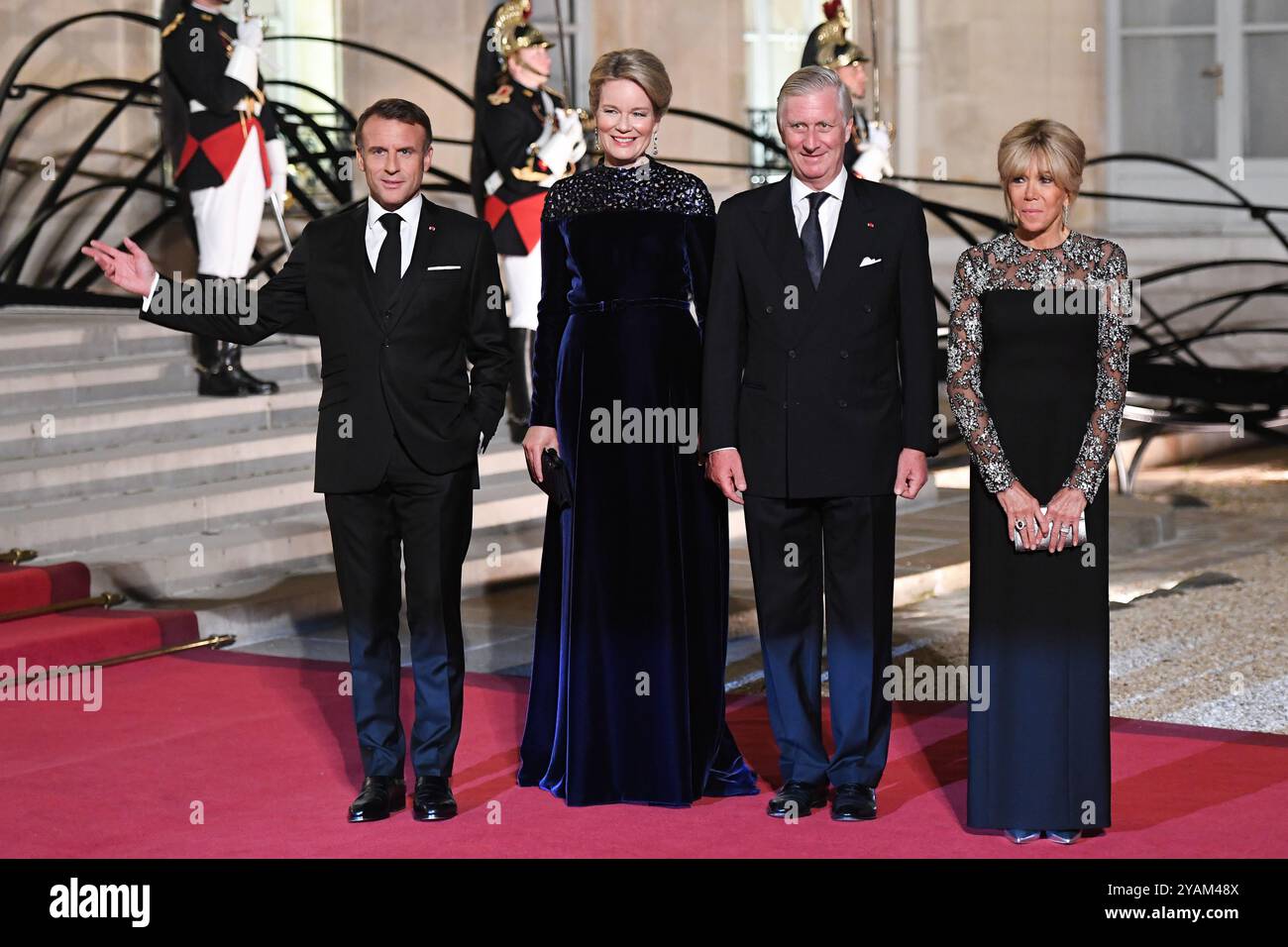 France. 14th Oct, 2024. Emmanuel Macron, Queen Mathilde, King Philippe ...