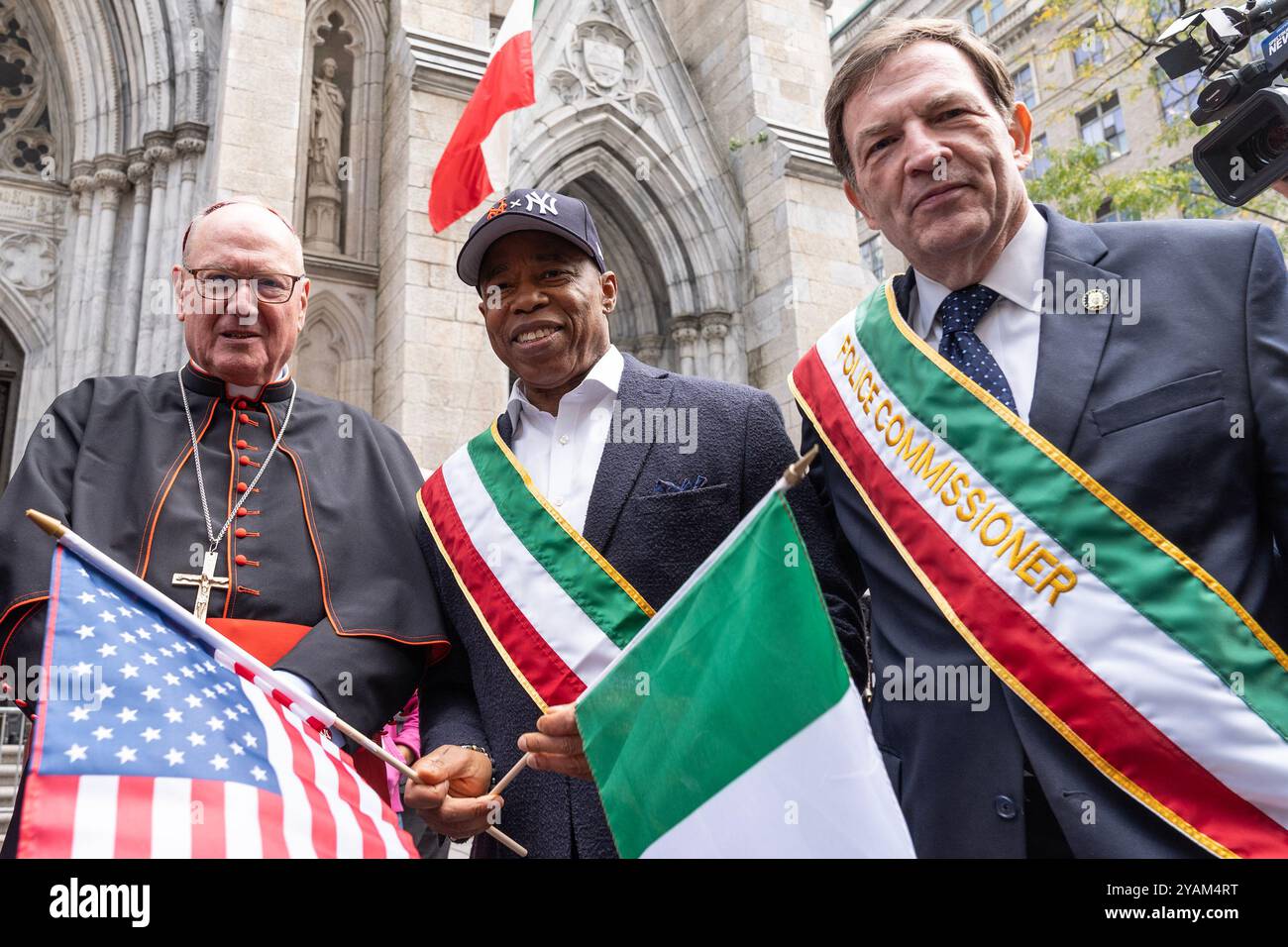 New York, USA. 14th Oct, 2024. Cardinal Timothy Dolan, Mayor Eric Adams ...