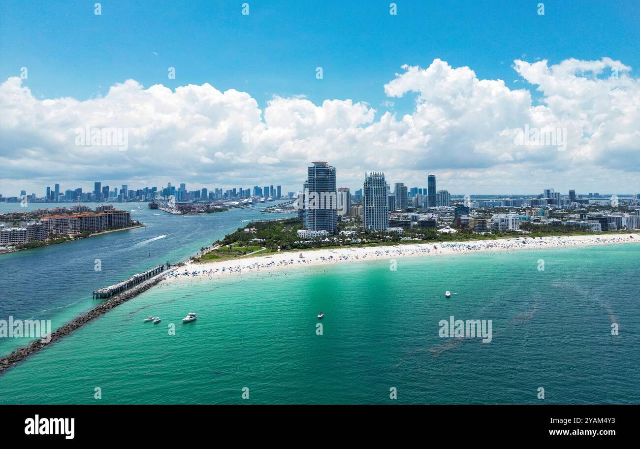 Aerial view of South Pointe Park. Miami Beach. Florida. USA. Weekend in ...