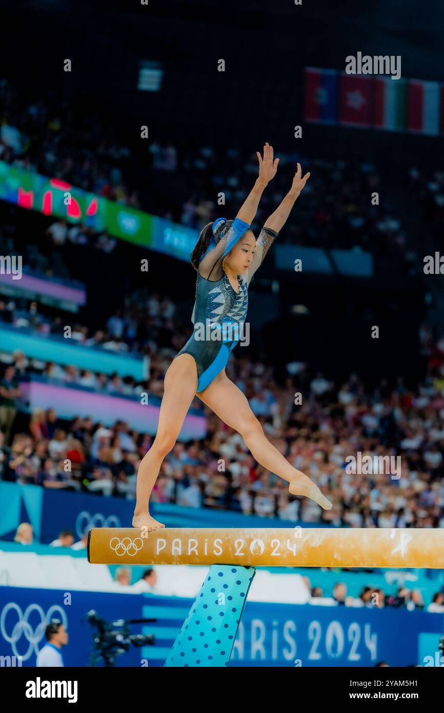 Mana Okamura of Japan during the Women's Gymnastics Team all-around at ...