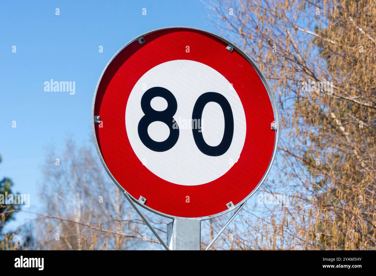 80km per hour speed sign in Tekapo (Takapō), Canterbury, South Island ...