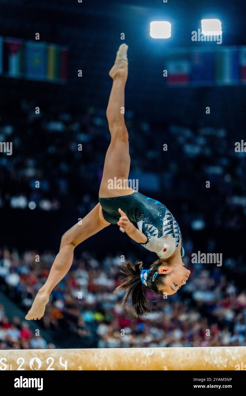 Mana Okamura of Japan during the Women's Gymnastics Team all-around at ...