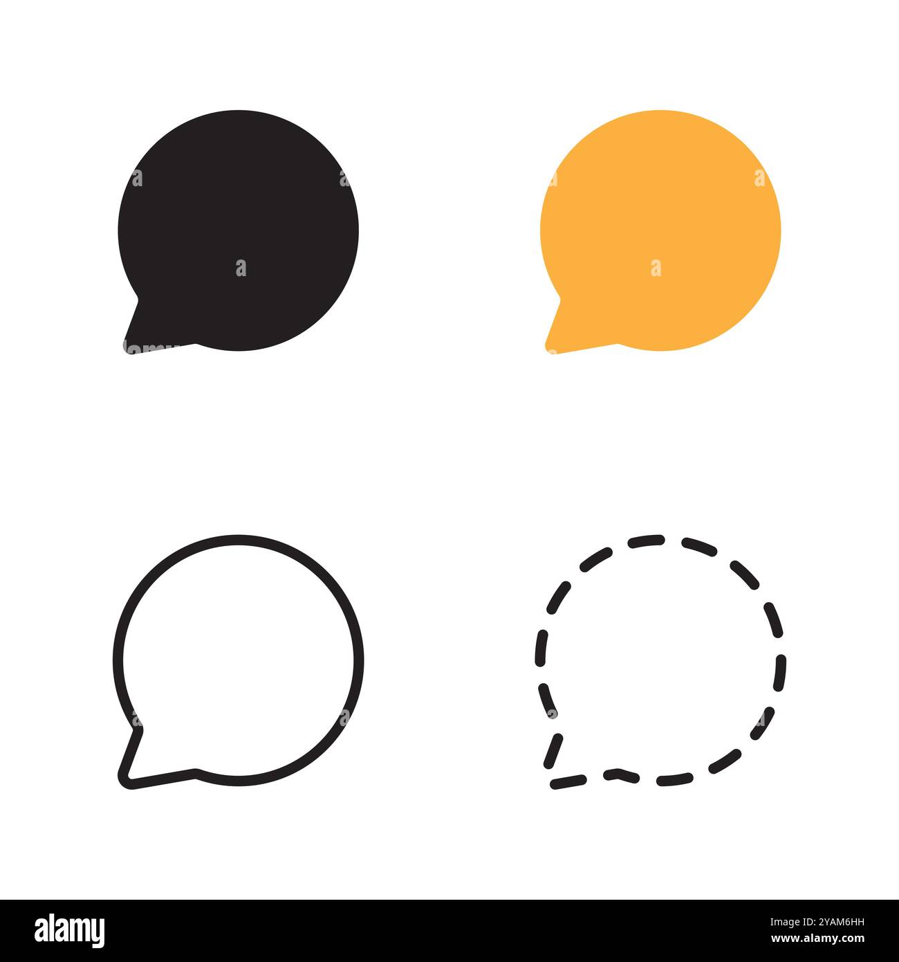 Four speech bubbles in various styles. Solid and outlined designs in ...