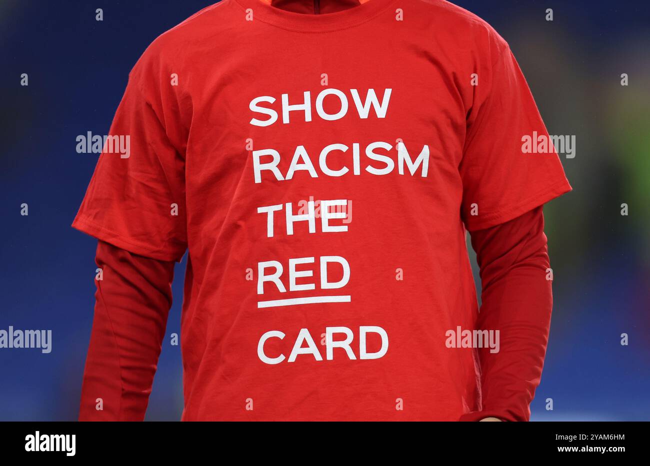 CARDIFF, UK. 14th Oct, 2024. A detailed view of a shirt reading ‘show racism the red card ...