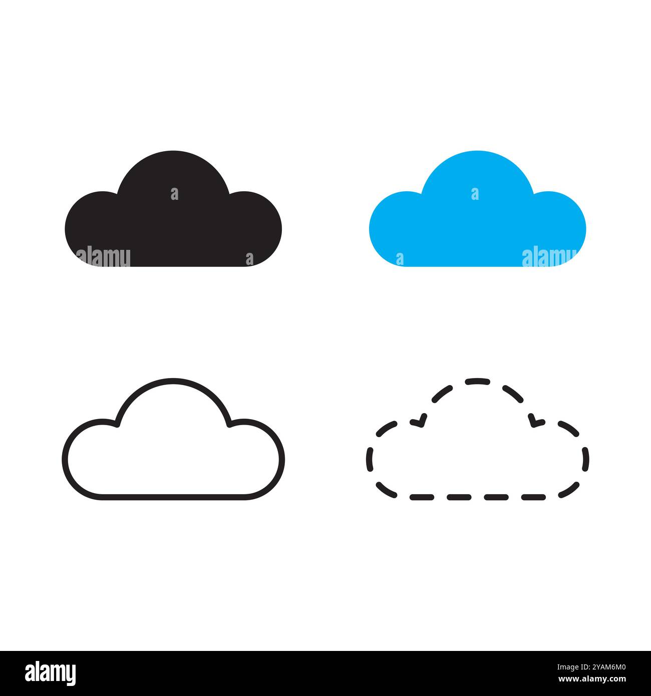 Cloud icon set. Minimalist cloud symbols. Solid, outline, and dashed ...