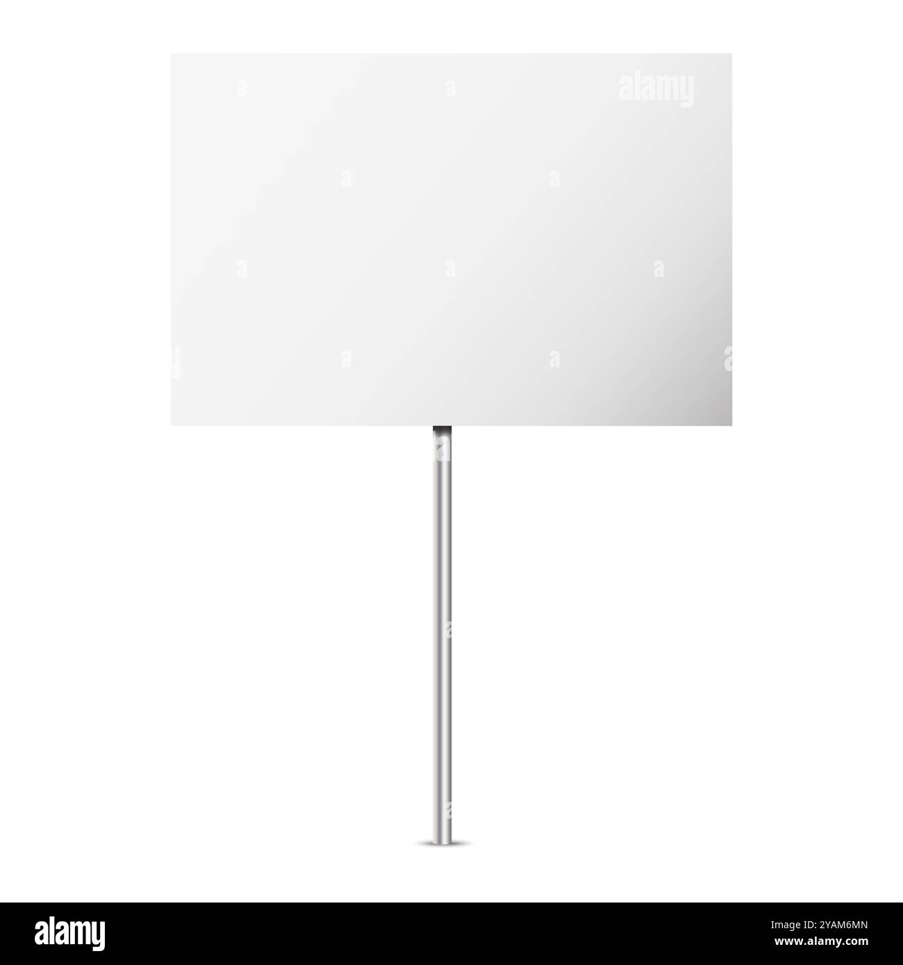 Rectangular white sign on a metal pole. Blank white surface with no ...