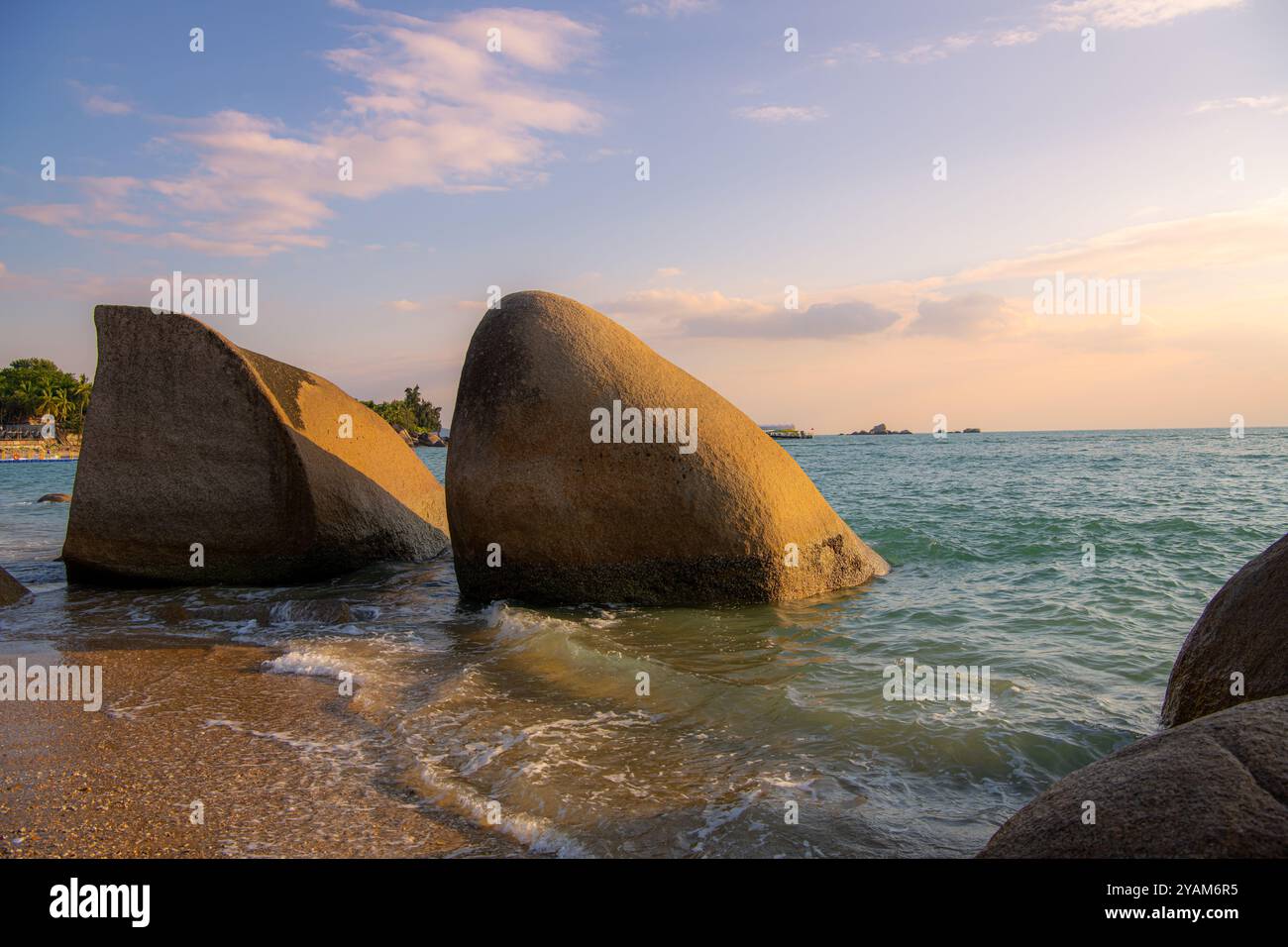 Granite rocks under the sunset sky in Sanya, Hainan, China, The end of ...