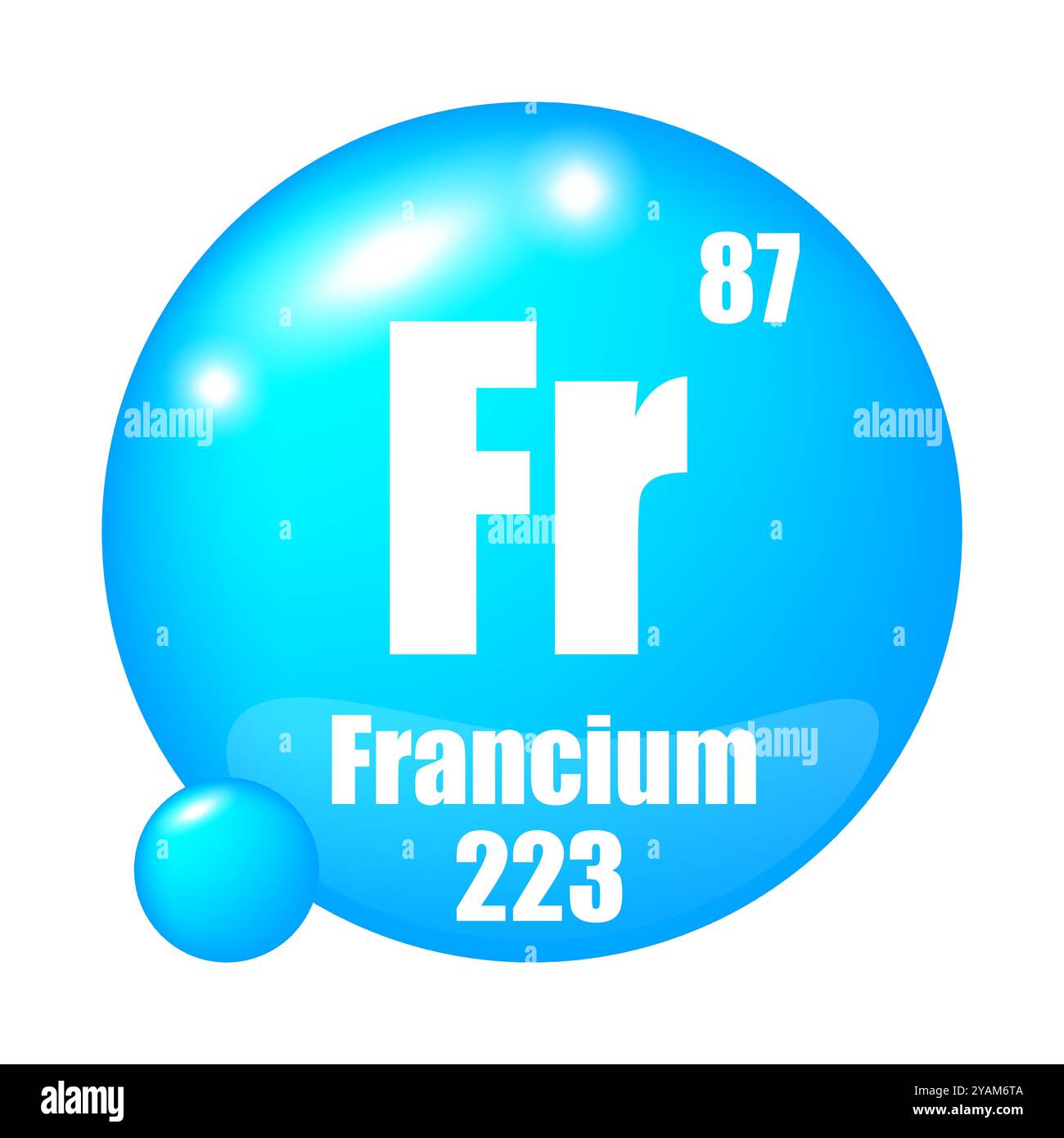 Francium icon. Fr chemical element. Atomic number 87. Mass 223. Blue ...