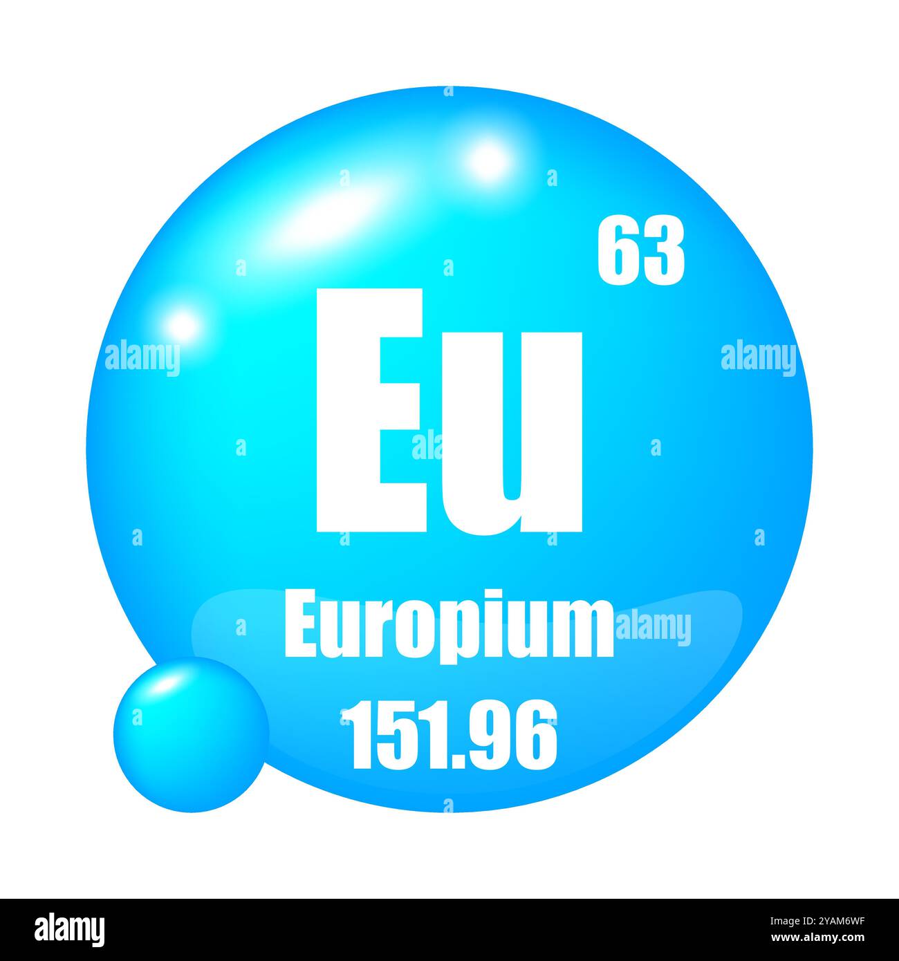 Eu icon. Europium element. Atomic number 63. Mass 151.96. Blue sphere ...