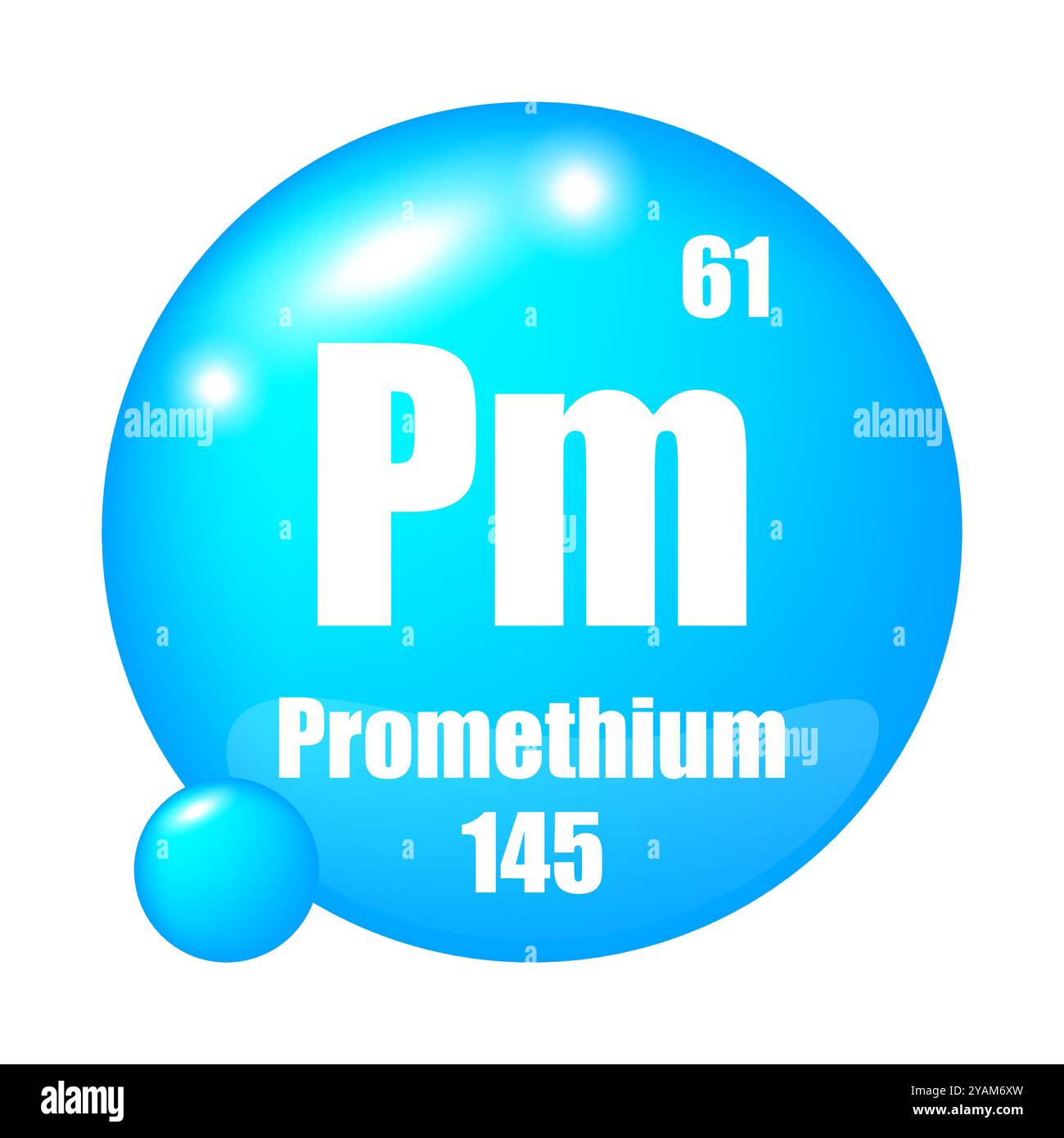 Promethium icon. Pm chemical element. Atomic number 61. Mass 145. Blue ...