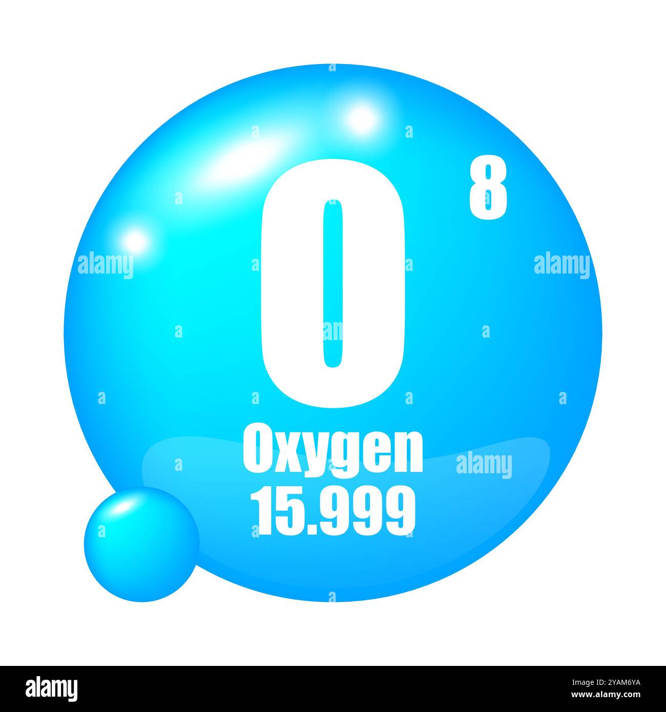 Oxygen element. Symbol O. Atomic number 8. Atomic mass 15.999. Blue ...
