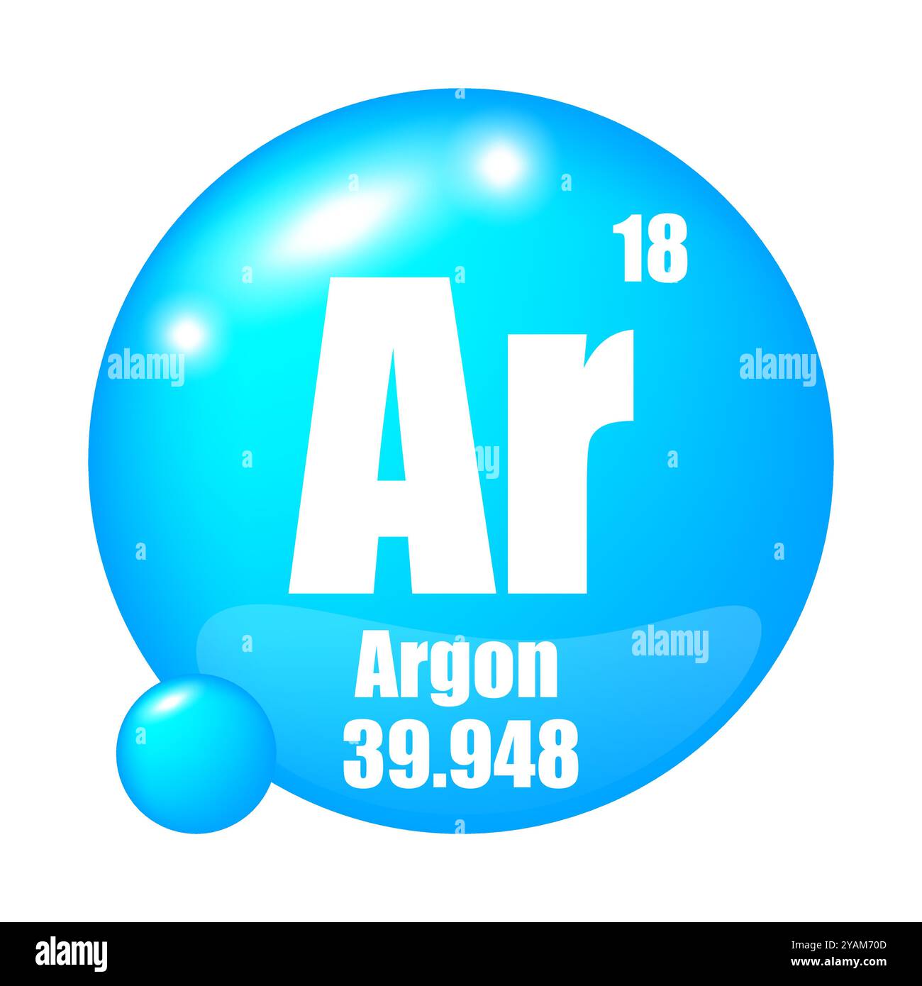 Argon element icon. Ar atomic symbol. Atomic number 18. Atomic mass 39. ...