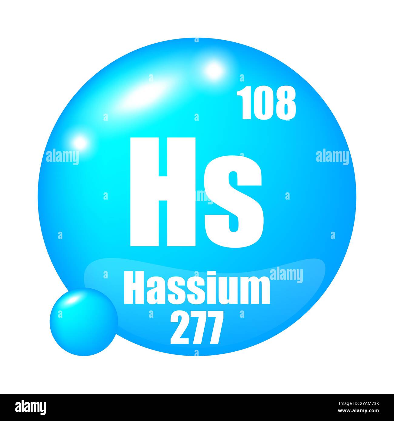 Hassium icon. Hs chemical element. Atomic number 108. Mass 277. Shiny ...