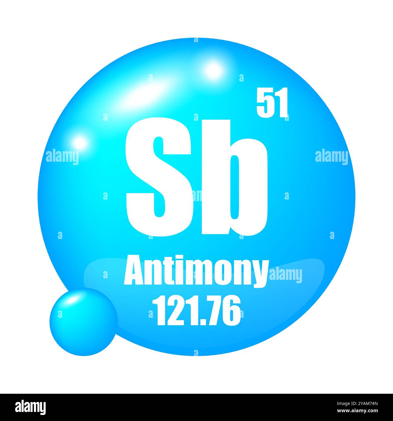Antimony icon. Sb chemical element. Atomic number 51. Mass 121.76. Blue ...