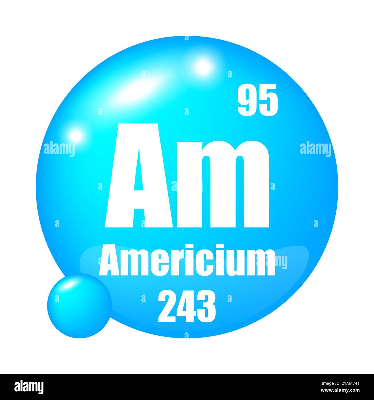 Americium element symbol. Atomic number 95. Mass 243. Blue sphere icon ...