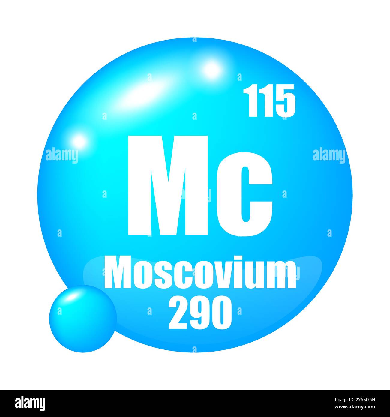 Moscovium icon. Mc chemical element. Atomic number 115. Mass 290. Blue ...