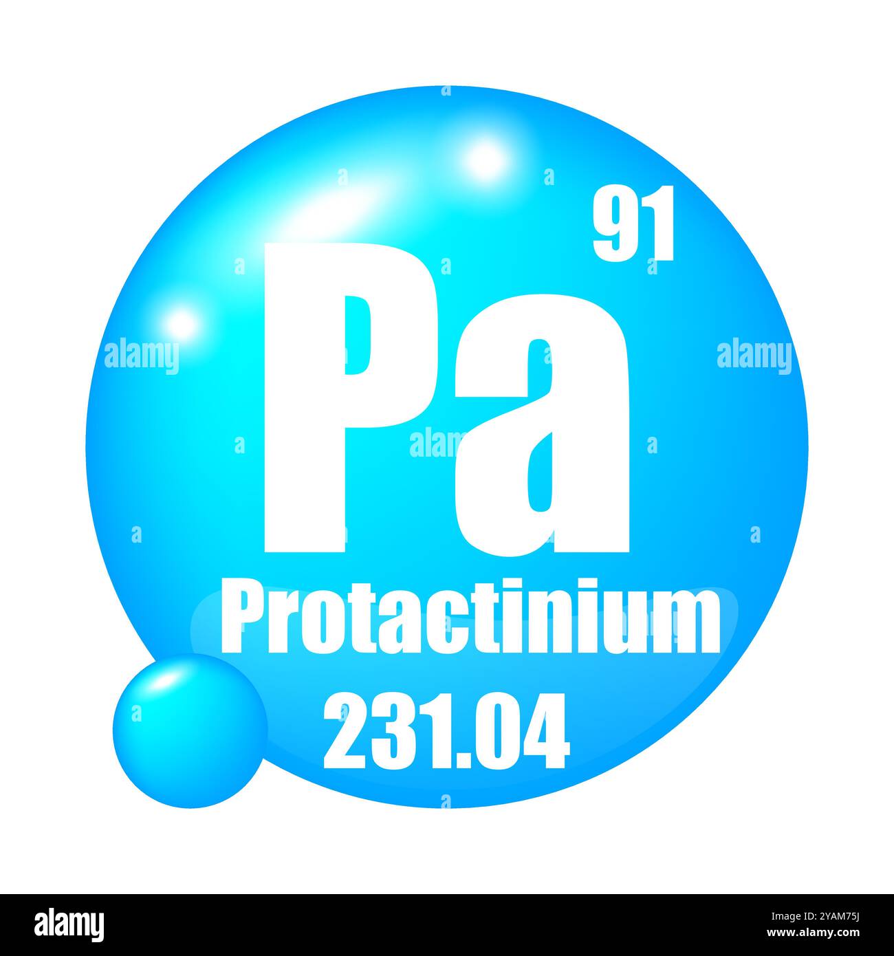 Pa icon. Protactinium element. Atomic number 91. Mass 231.04. Blue ...