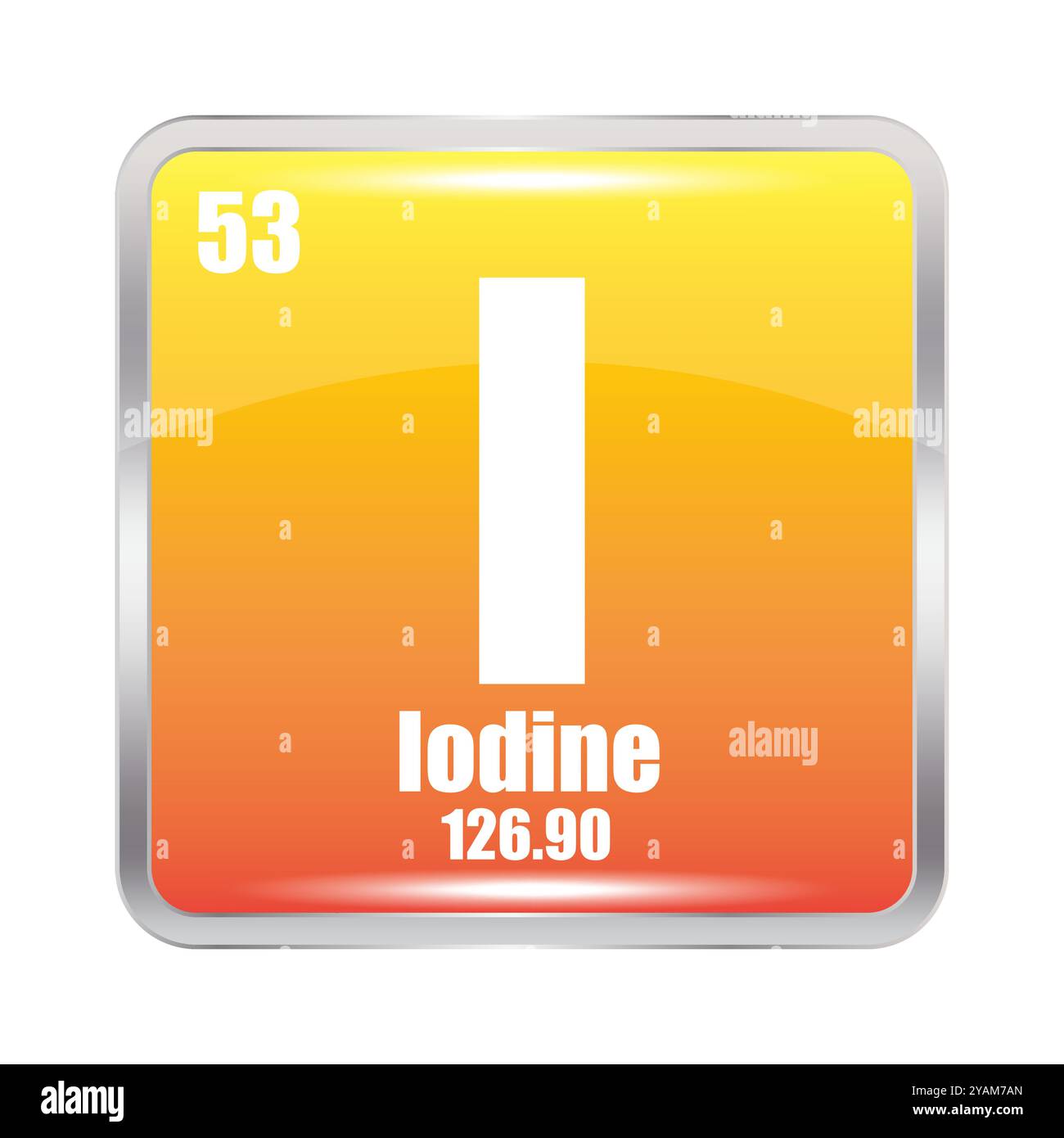 Iodine icon. I chemical element. Atomic number 53. Mass 126.90. Yellow ...