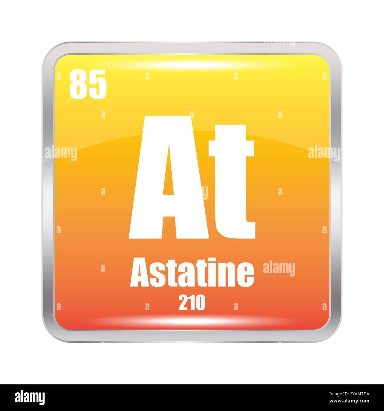Astatine icon. At chemical element. Atomic number 85. Mass 210. Yellow ...