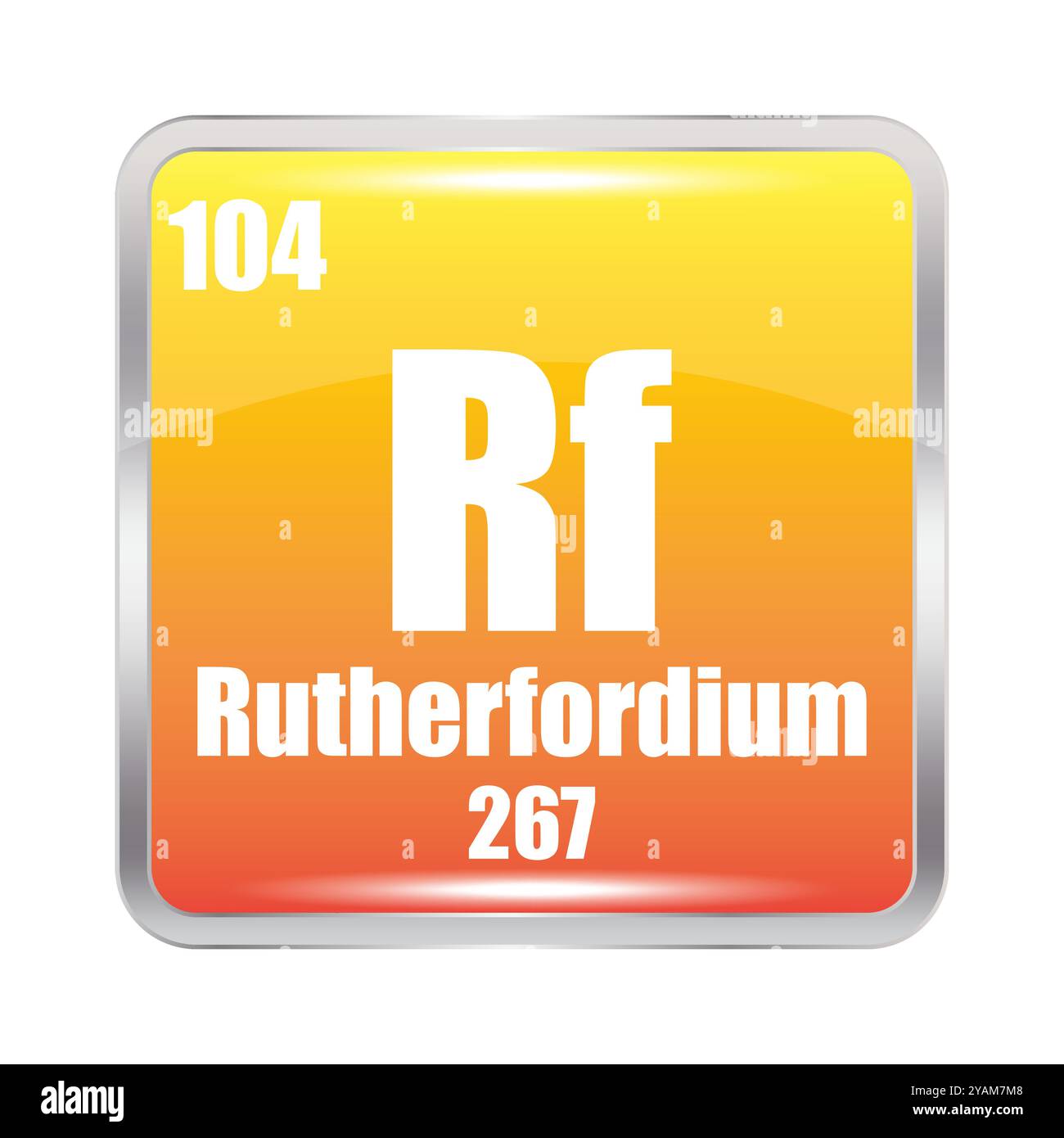 Rutherfordium element symbol. Atomic number 104. Mass 267. Yellow ...