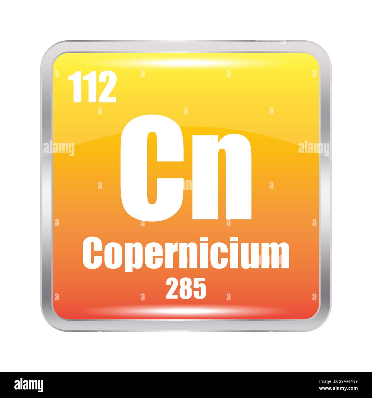 Copernicium icon. Cn chemical element. Atomic number 112. Mass 285 ...