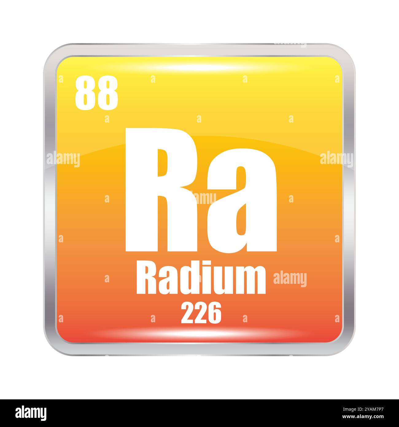 Radium icon. Ra chemical element. Atomic number 88. Mass 226. Yellow ...