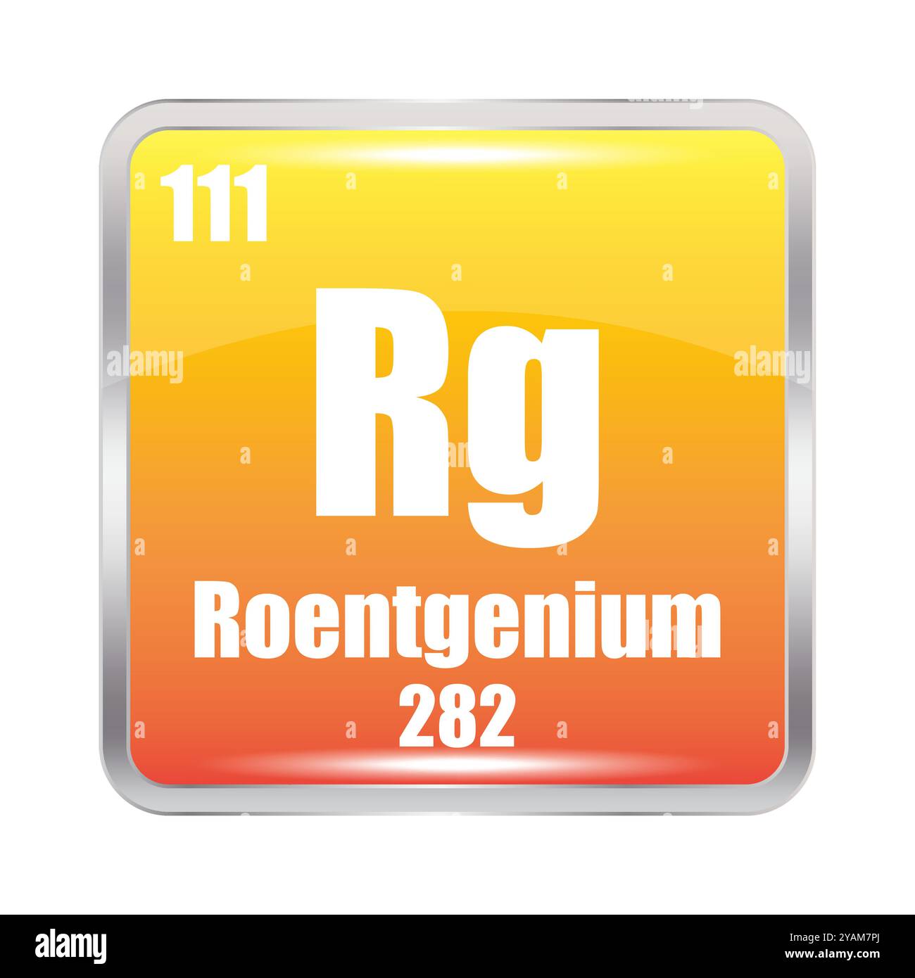 Roentgenium icon. Rg chemical element. Atomic number 111. Mass 282 ...