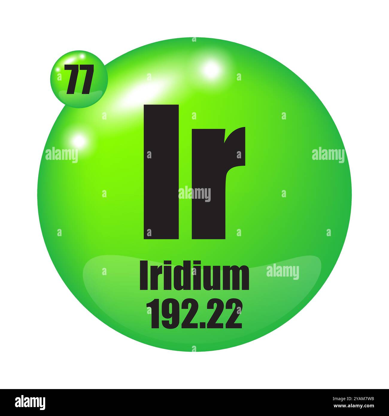 Iridium icon. Ir chemical element. Atomic number 77. Mass 192.22. Green ...