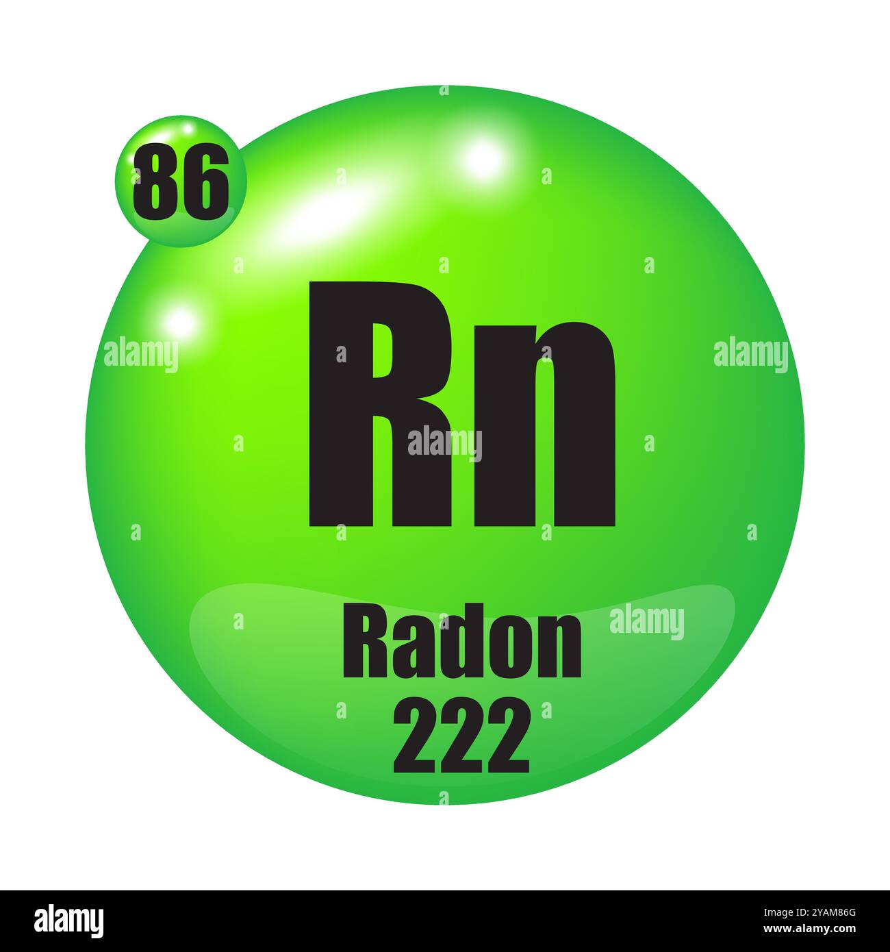 Radon icon. Rn chemical element. Atomic number 86. Mass 222. Green ...
