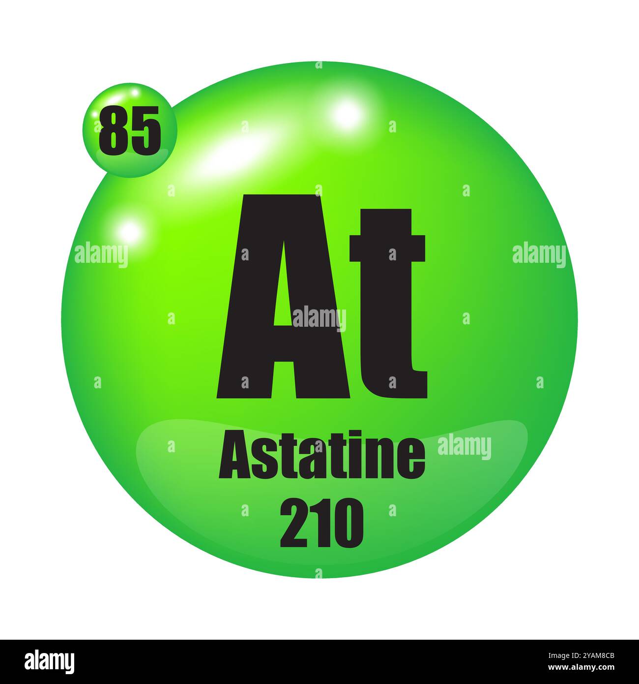 Astatine icon. At chemical element. Atomic number 85. Mass 210. Green ...