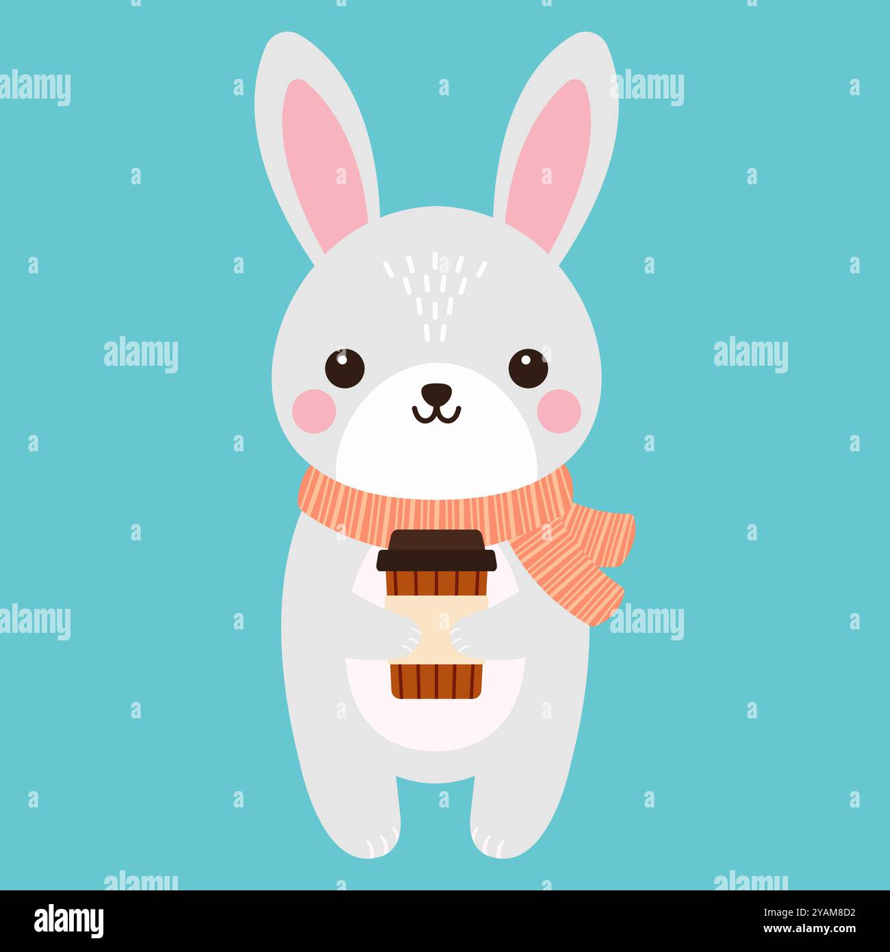 Cute rabbit and glass of coffee. Vector flat illustration Stock Vector ...