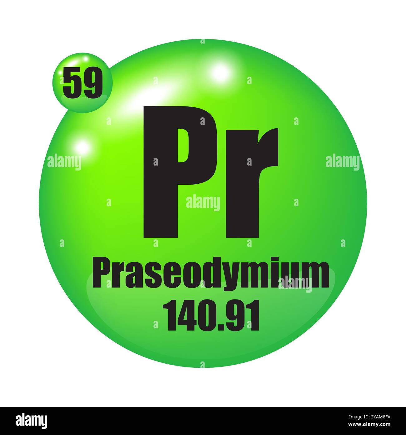 Praseodymium icon. Pr chemical element. Atomic number 59. Mass 140.91 ...