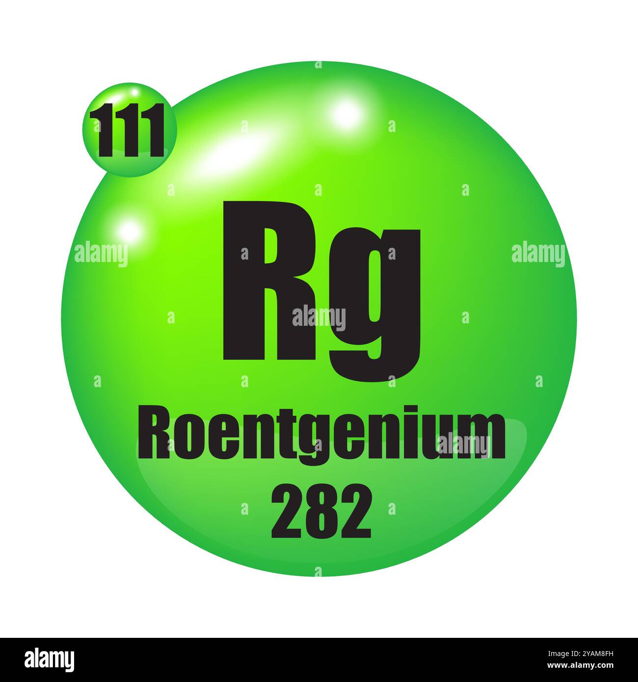 Roentgenium icon. Rg chemical element. Atomic number 111. Mass 282 ...