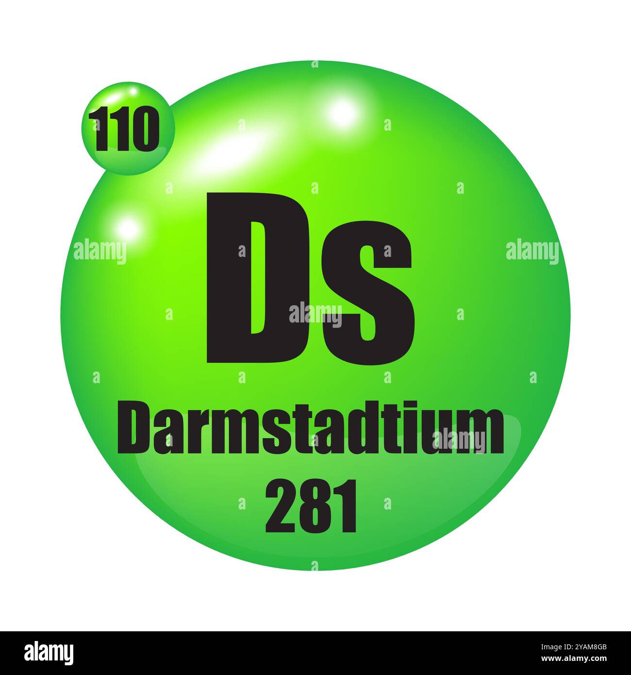 Darmstadtium icon. Ds chemical element. Atomic number 110. Mass 281 ...