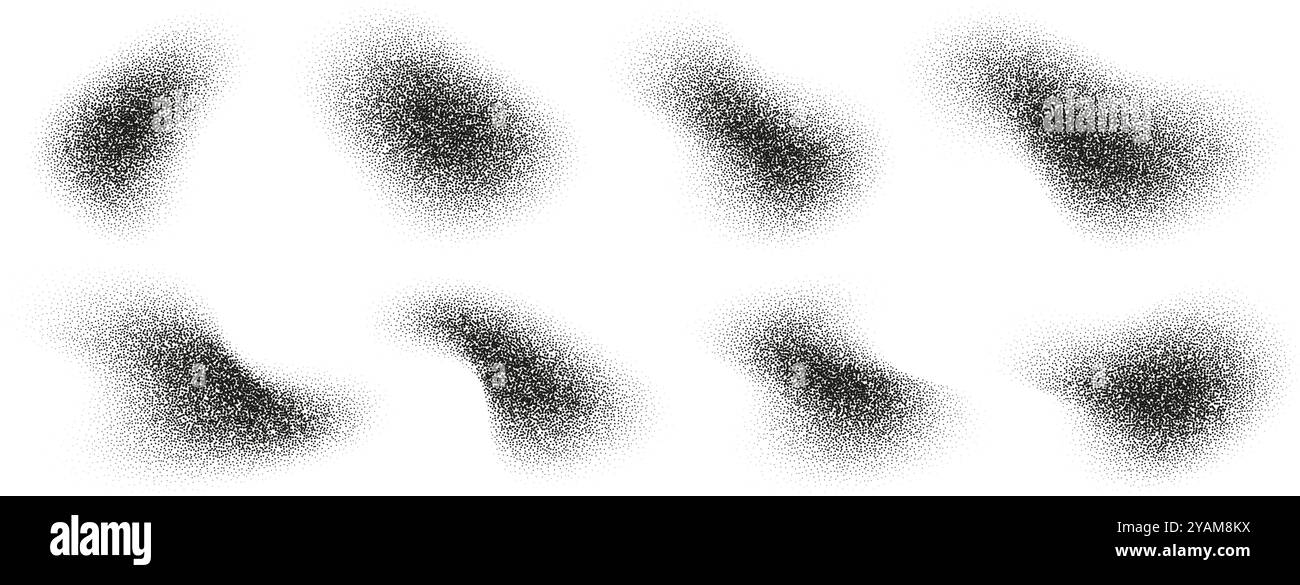 Fluid halftone shapes, abstract liquid stipple forms, black splatter ...