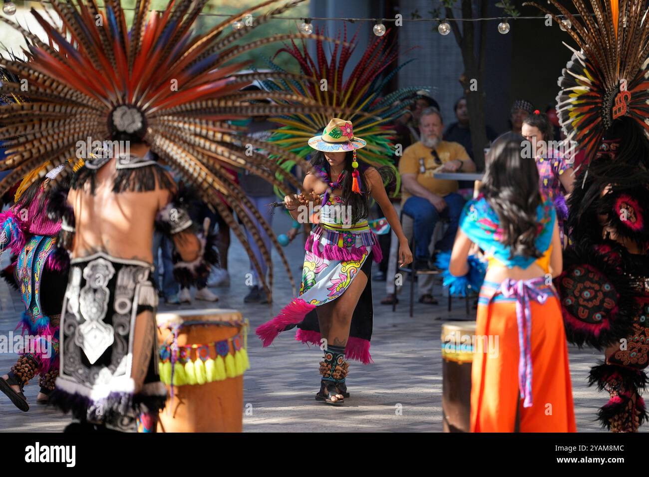 Members of the Grupo Coatlicue performs a traditional Aztec dance, an ...