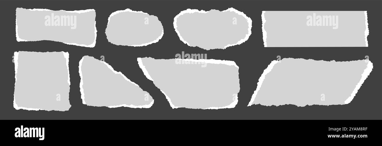 Torn paper pieces, notebook pages with ripped edges, notepaper pieces ...