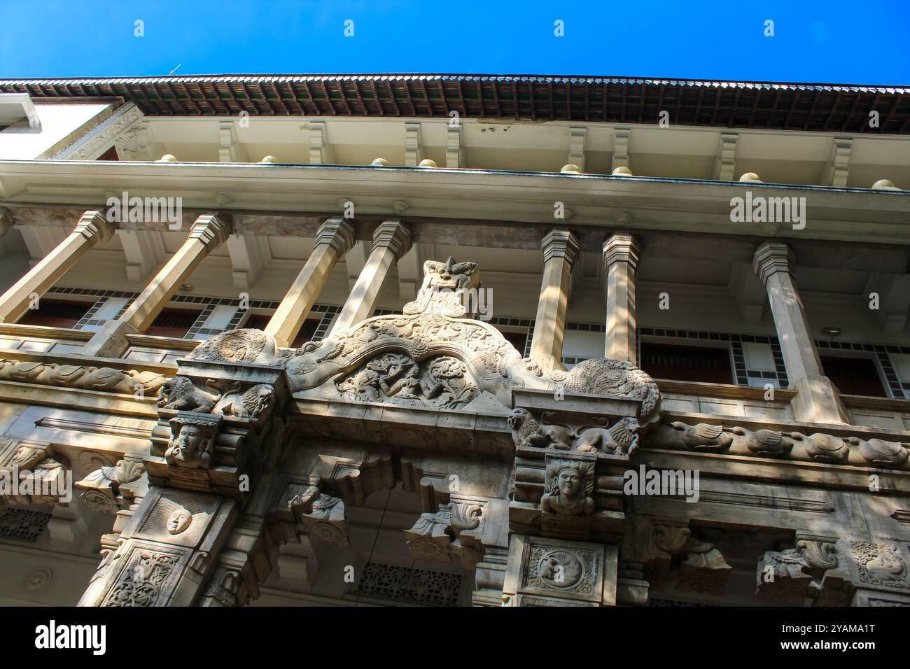 The wall decor in the palace and temples in Kandy, Sri Lanka in the ...